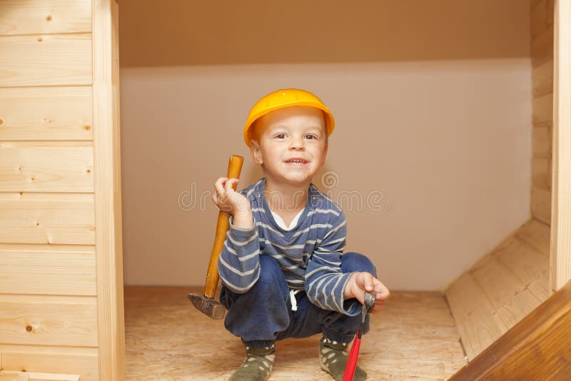 Little worker. stock image. Image of portrait, hammer - 55774773