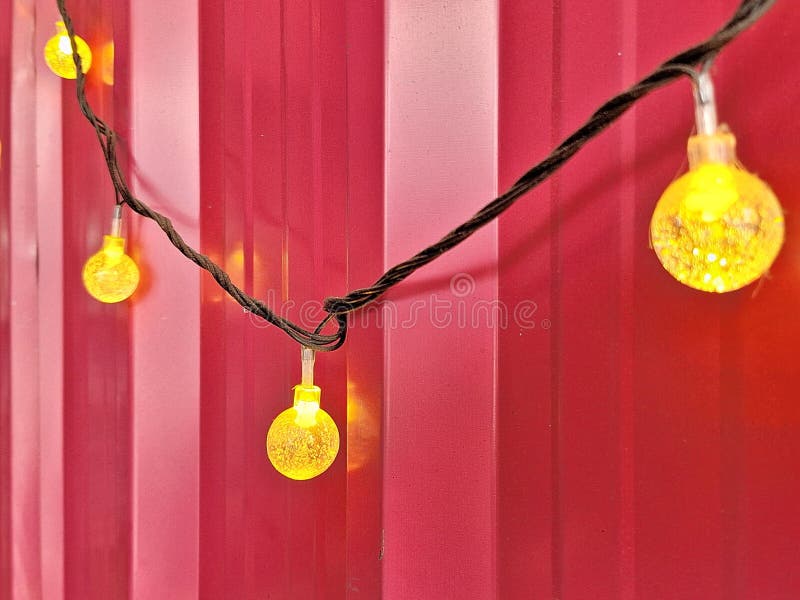 Little Yellow Lights on the Red Wall Stock Image - Image of little ...