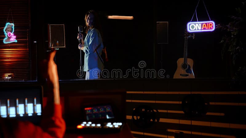 Live Acoustic Performance in a Studio with Neon Lights Stock Image ...