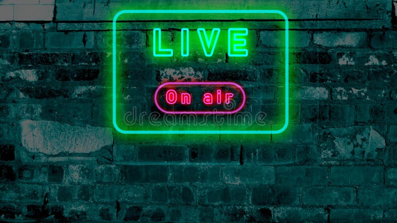 Live on Air Neon Lights Against Brick Wall Background Stock Photo ...
