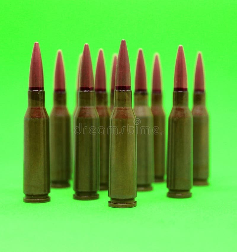 Group of Bullets for Assault Rifle on Green Screen Stock Photo - Image ...