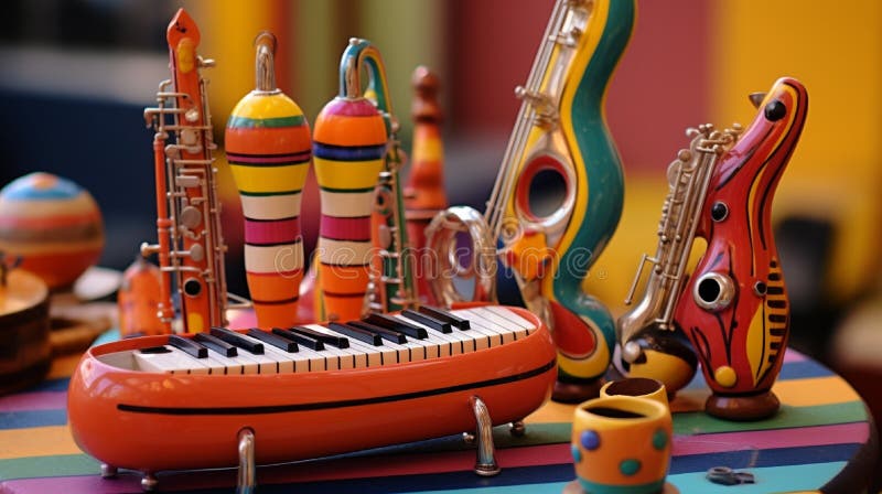 Acoustic and Electric Guitar on Stage with Musical Equipment. Generated ...