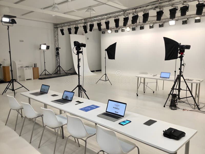 Live Broadcast Equipment Includes Many Cameras, Studio Lights ...