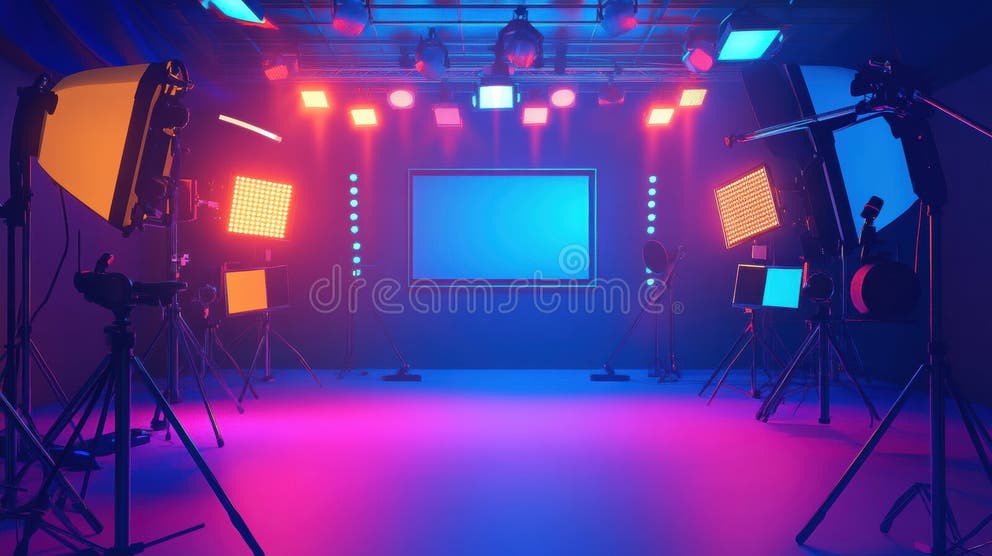 Live Broadcast Setup with Microphone, Countdown Timer, and Breaking ...