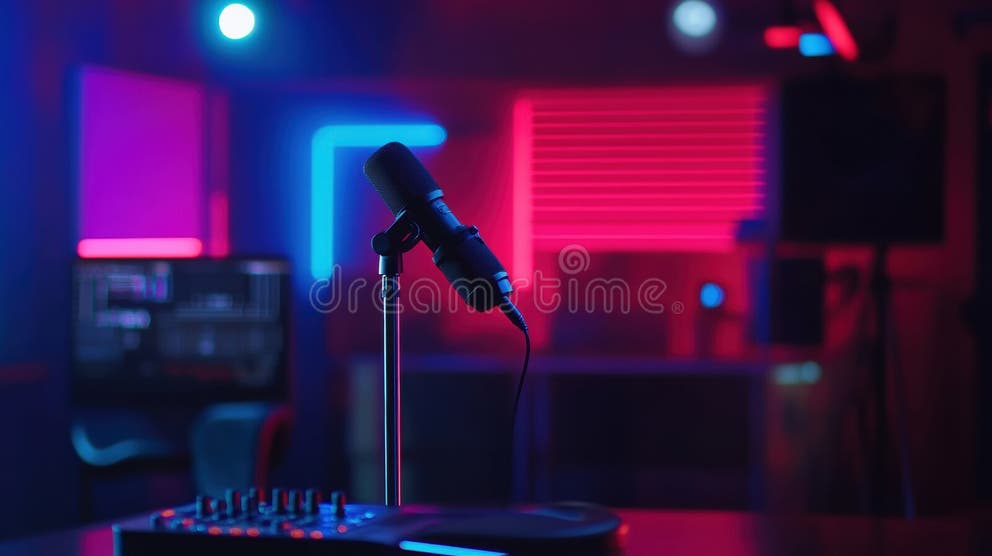 Live Broadcast Setup Showcasing Microphone and Countdown Timer in ...
