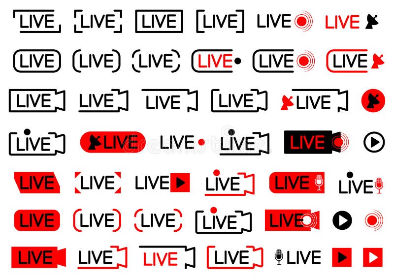 Live Broadcating Icon. Set of Live Streaming Icons. Black and Red ... Live Broadcating Icon. Set of Live Streaming Icons. Black and Red ...
