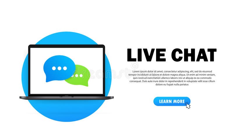 Live Chat Banner. Message Icon in Flat Design on Laptop. Communication ...
