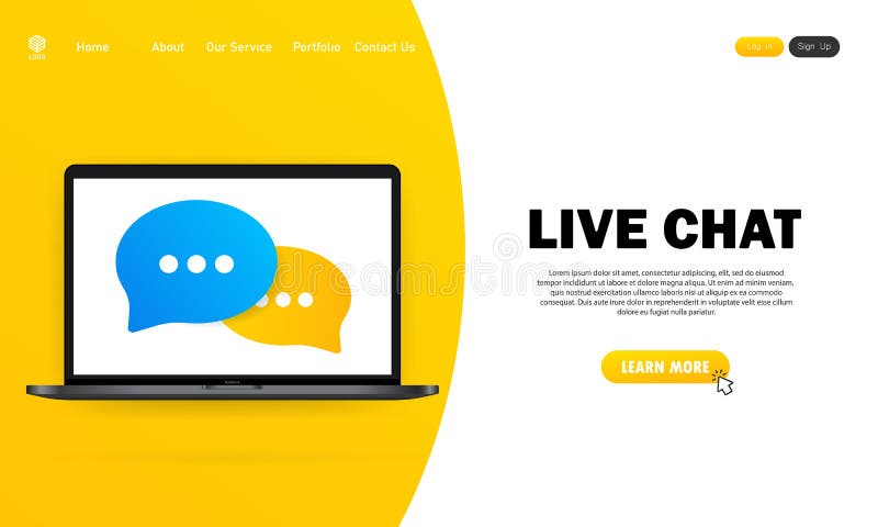 Live Chat Banner. Message Icon in Flat Design on Laptop. Communication ...