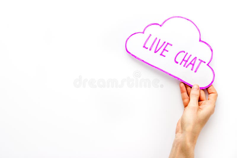 Live Chat Concept - Bubble in Hand on White Desk Top View Stock Image ...