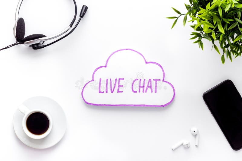 Live Chat Conversation Message Concept. Office Desktop Top View Stock ...
