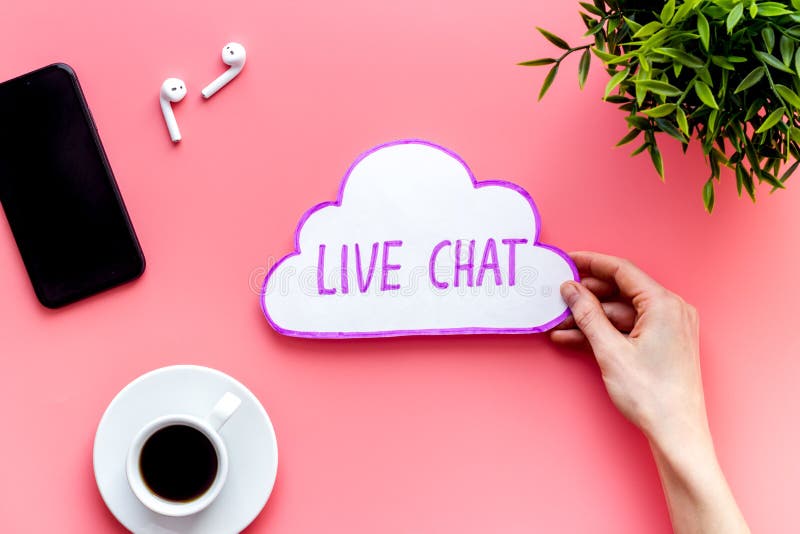 Live Chat Conversation Message Concept. Office Desktop Top View Stock ...
