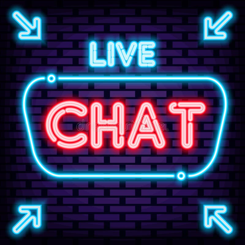 Live Chat Neon Signboards. on Brick Wall Background. Light Banner Stock ...