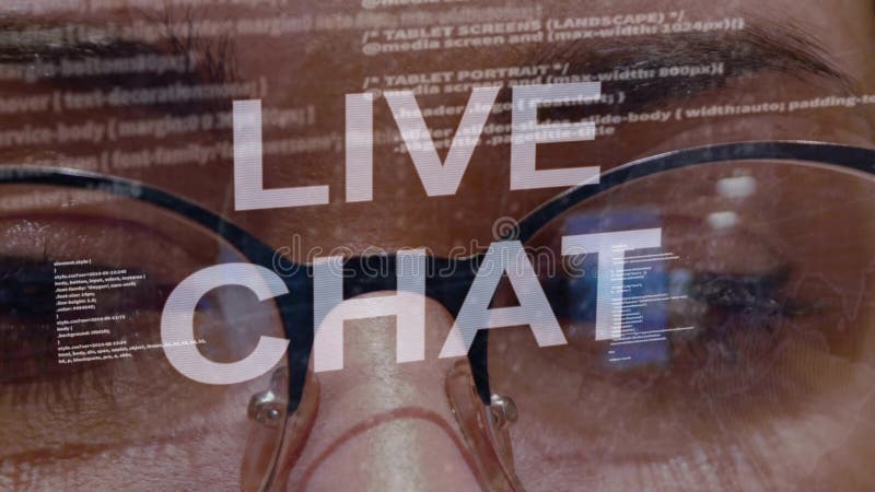 Live Chat Text on Background of Female Developer Stock Footage - Video ...
