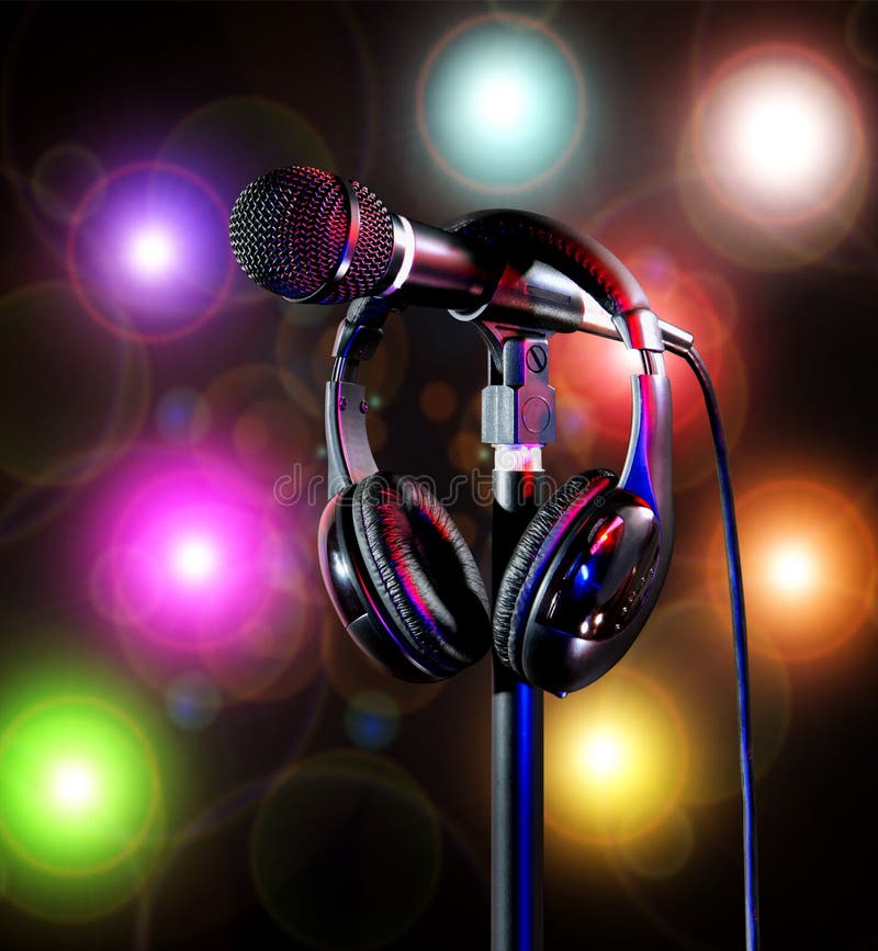 Live on Colorful Stage Singer Mic and Headset Stock Image - Image of ...