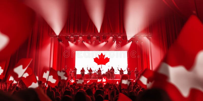 Live Concert Celebration with Canadian Flags and Stage Lighting Stock ...