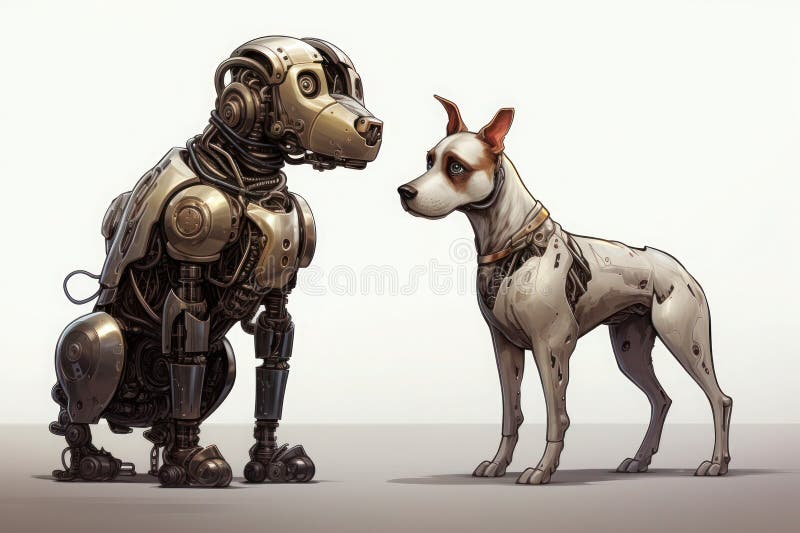 Live Dog Stands beside a Cutting-edge Robot Dog Stock Illustration ...