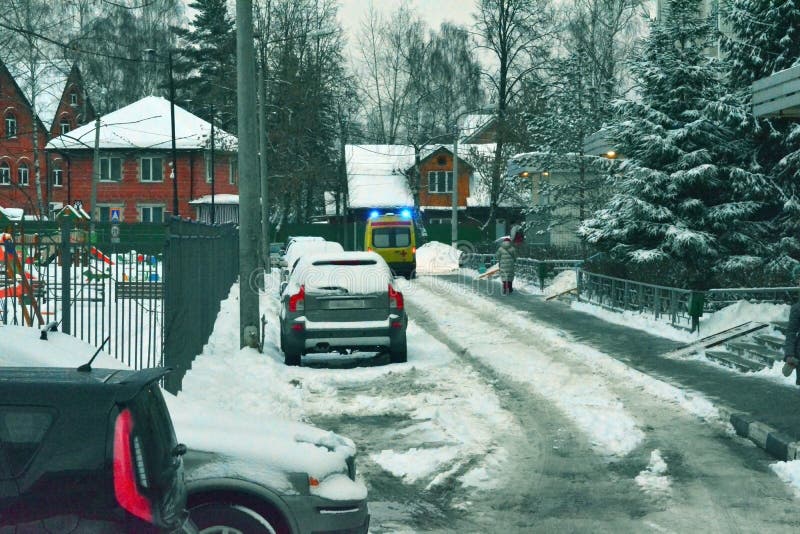 Winter, Snow, Rut, on the Road, Snow-covered Fir Trees, Cars and ...