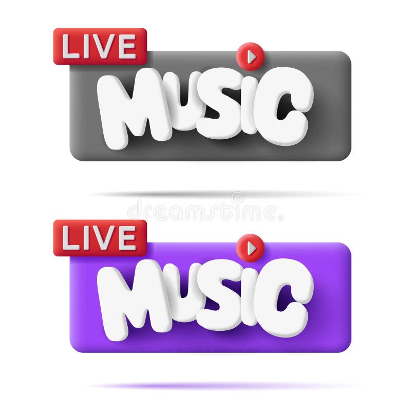 Live Music 3d Lettering Label, Rounded Render Volume Letters with Red ...