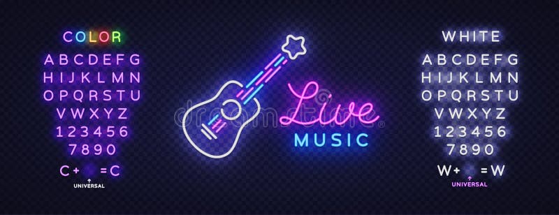 Live Music Neon on Light Background. Music Symbol Vector Stock ...
