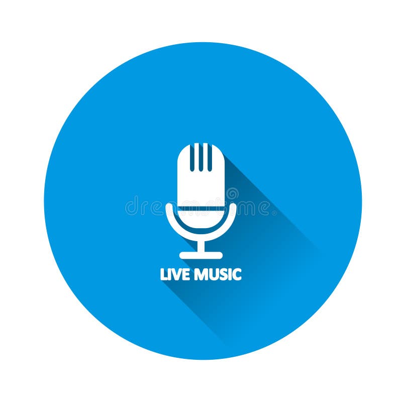 Live Music Vector Icon on Blue Background. Flat Image with Long Shadow ...