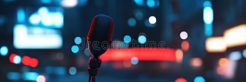 Live News Broadcast Setup Featuring a Microphone and Countdown Timer in ...