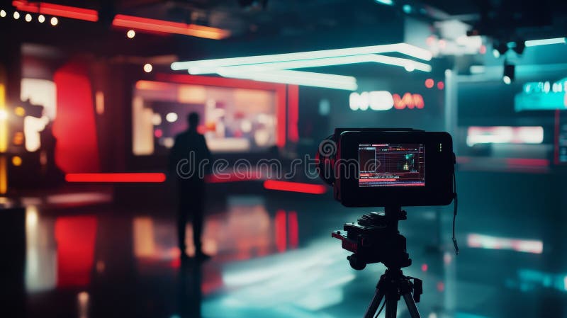 Live News Studio Featuring Professional Tv Camera and Presenter in Mock ...