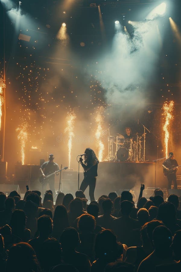 Live Rock Concert Performance with Dynamic Stage Lighting and Energetic ...