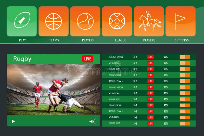 Live Rugby Match Feed is Streaming in Flat Dashboard Interface, Showing ...