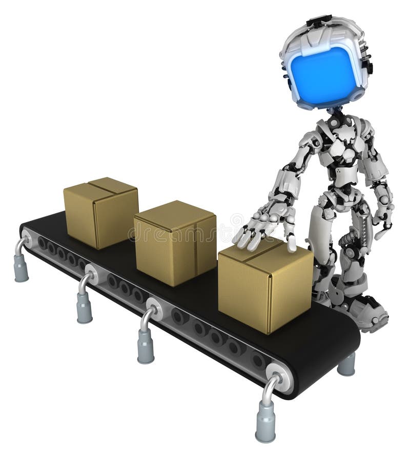 Live Screen Robot, Conveyor Box Check Stock Illustration - Illustration ...