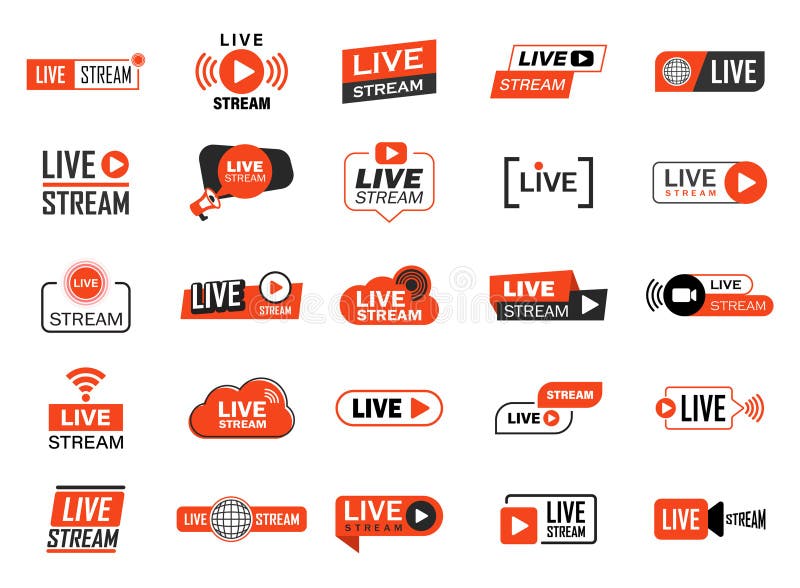 Live Stream Button Icon Set in Flat Style. Webinar Vector Illustration ...