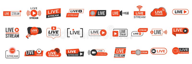 Live Stream Button Icon Set in Flat Style. Webinar Vector Illustration ...