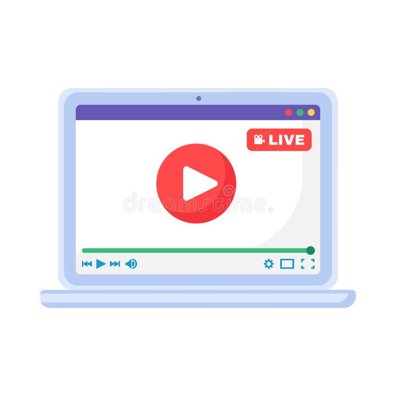 Live Stream Play Button on Laptop Screen, Device App Icon Stock ...