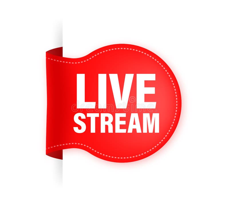 Live Stream Red Ribbon in Flat Style on White Background. Play Video ...