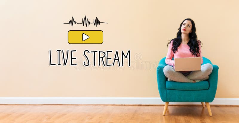 Live Stream with Woman Using a Laptop Stock Image - Image of chair ...