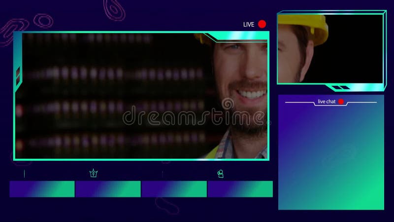 Live Streaming Animation Showing Man in Hard Hat with Chat Section ...