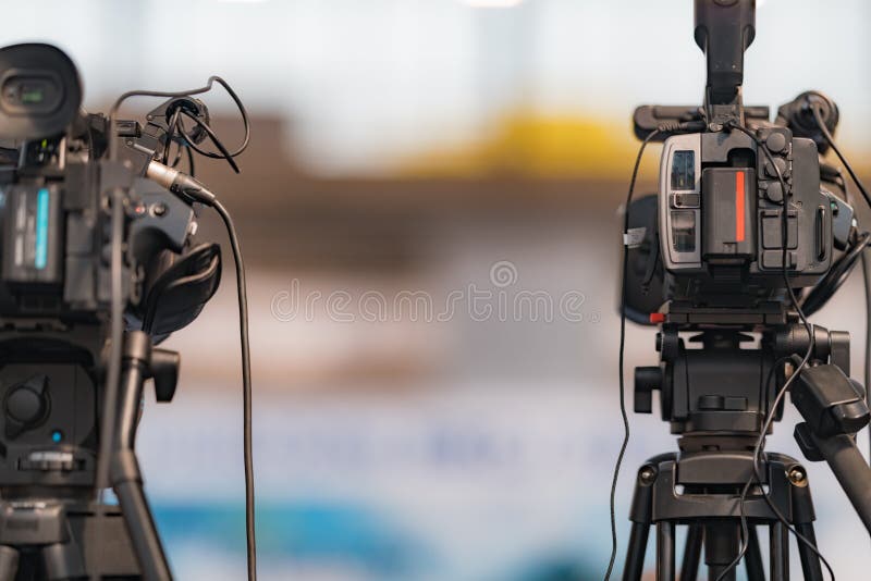 Live Streaming. Camera at a Press Conference Stock Photo - Image of ...