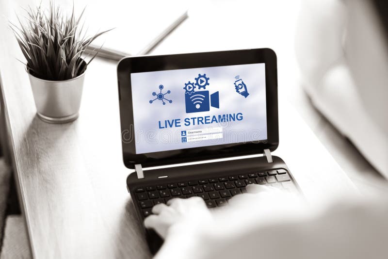 Live Streaming Concept on a Laptop Screen Stock Photo - Image of play ...