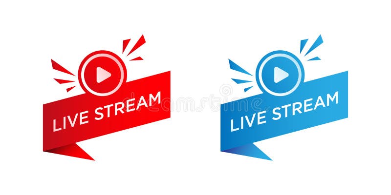 Live Streaming Flat Logo, Blue and Red Vector Design Element with Play ...