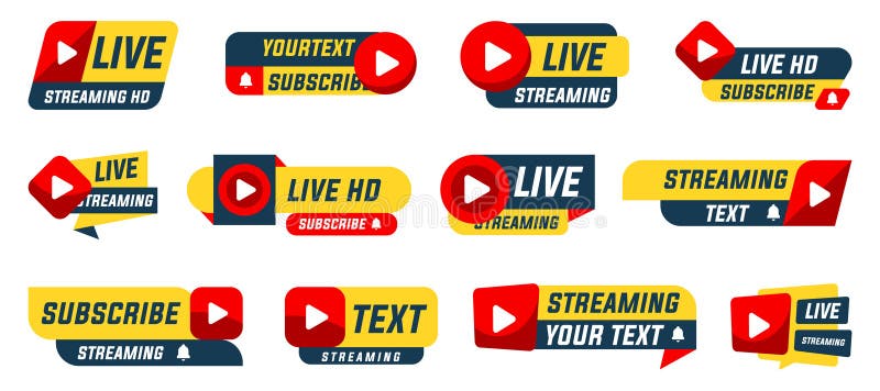 Live Streaming Icon Collection. Set of Red and Yellow Live Streaming ...
