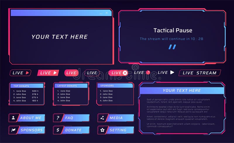 Live Streaming Interface. UI Frames for Video Conference. Buttons and ...