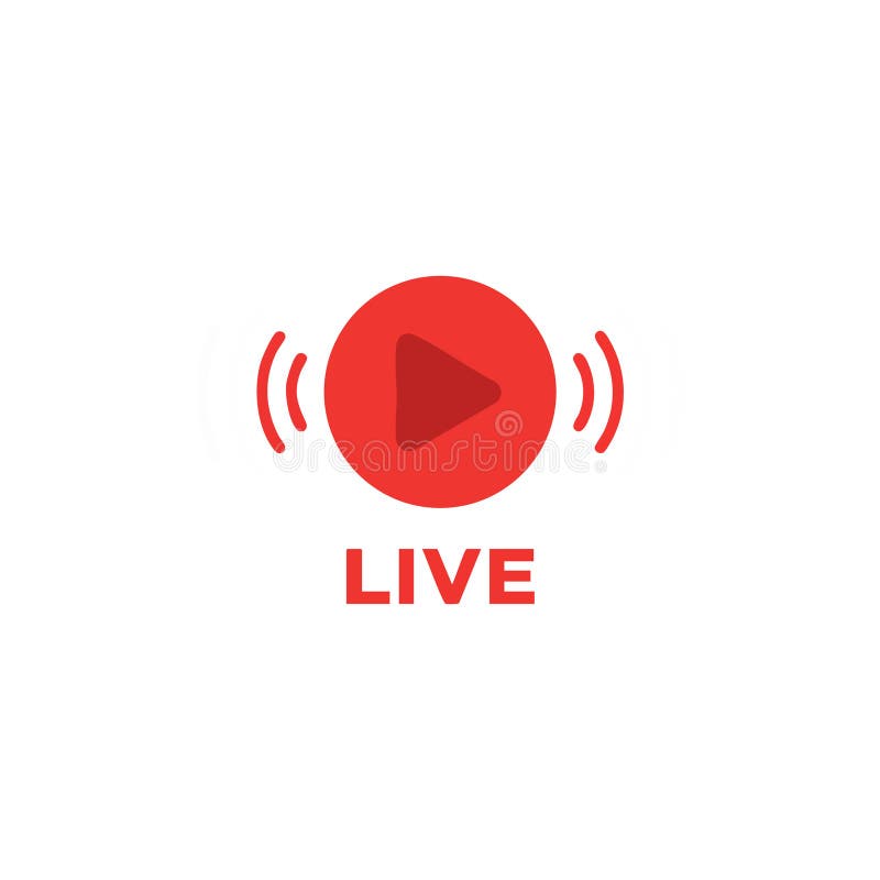 Live Streaming Red Play Button Icon with Signal Waves and Text Vector ...
