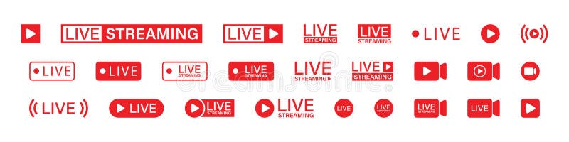 Live Streaming Set Red Icons. Play Button Icon Vector Stock ...