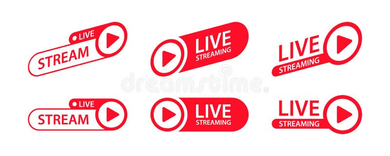 Live Streaming. Set of Red Symbols and Buttons of Live Streaming ...