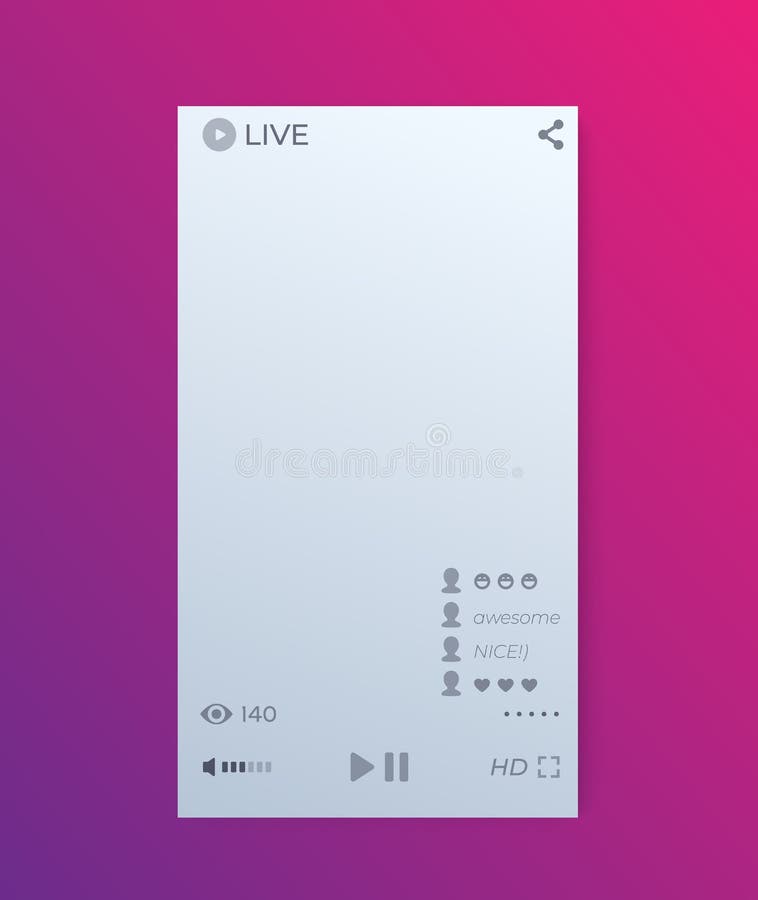 LIVE Streaming Video Player Mobile App Ui Stock Vector - Illustration ...