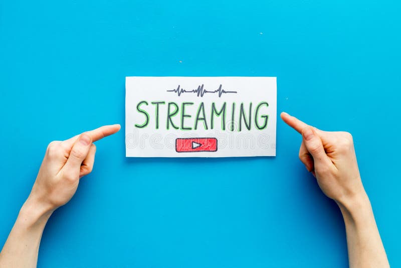 Live Streaming Web Network Concept. Female Hands Holding Paper Tablet ...