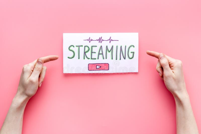 Live Streaming Web Network Concept. Female Hands Holding Paper Tablet ...