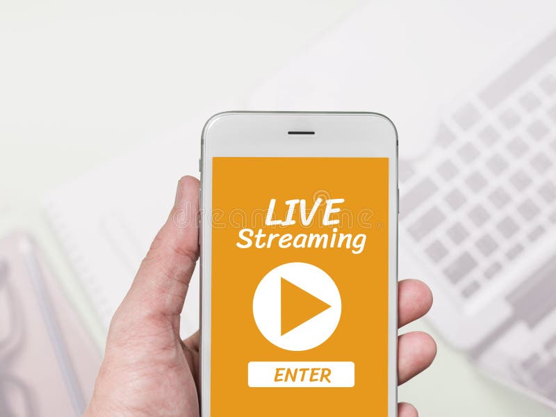 Live Streaming Word Display on Mobile Screen Hand Holding. Stock Image ...