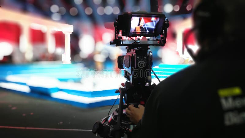 Live Tv Broadcasting Camera in Action Stock Image - Image of broadcast ...