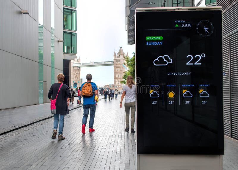 Live Weather Forecast Updates on Public Screen, Tower Bridge London ...