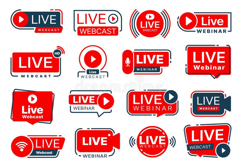 Live Webinar, Webcast Online Training Icons Set Stock Illustration ...